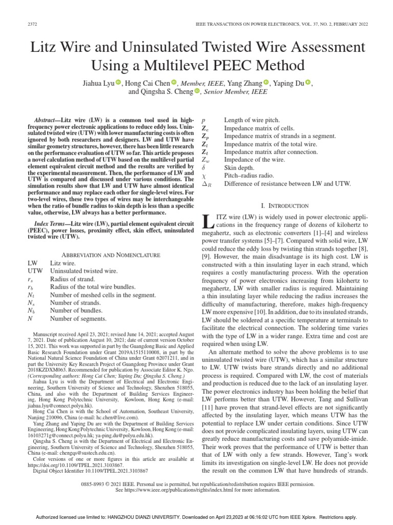 Litz Wire and Uninsulated Twisted Wire Assessment Using A Multilevel ...