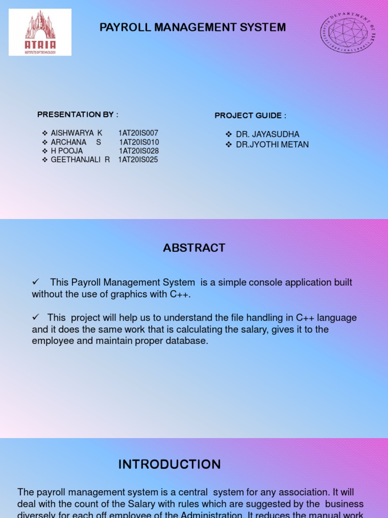 Payroll Management System: Presentation By: Project Guide | PDF