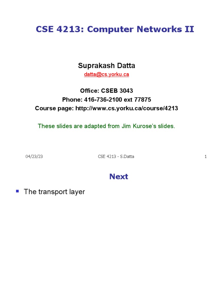 CSE 4213: Computer Networks II: Suprakash Datta | PDF | Transmission Control Protocol | Network ...