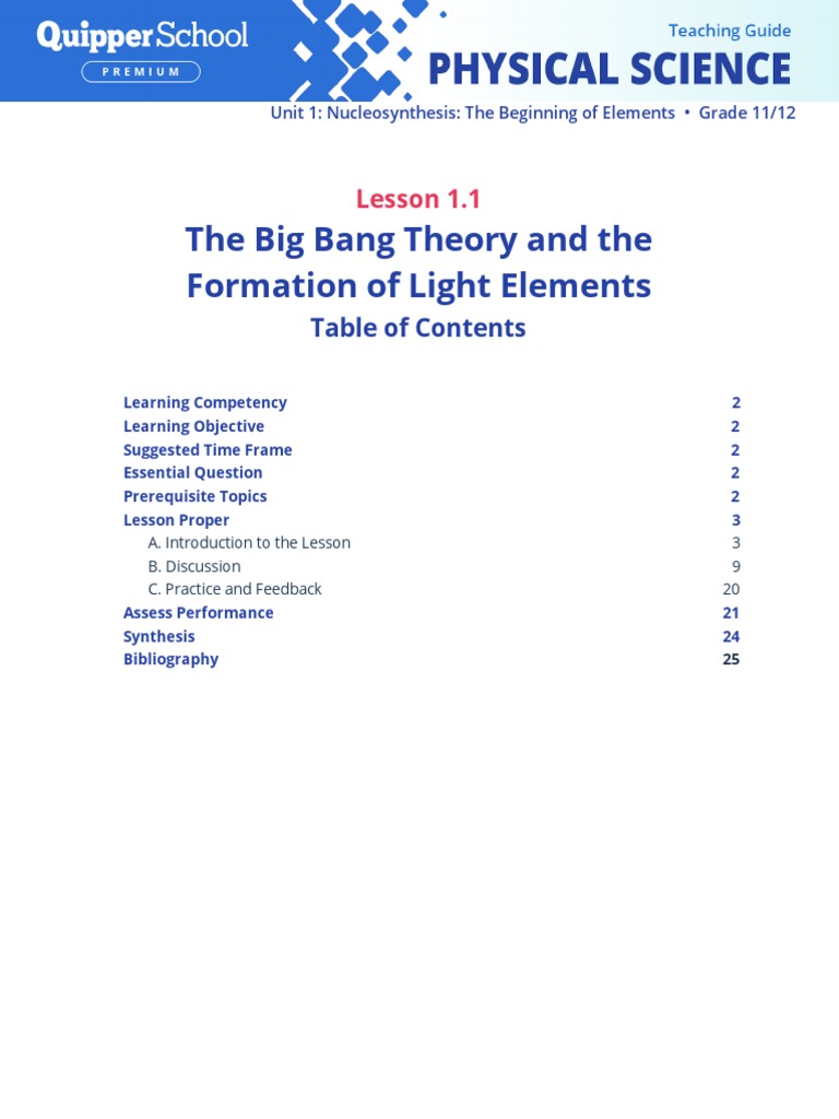 Physical Science SHS 1.1 The Big Bang Theory and The Formation of Light ...