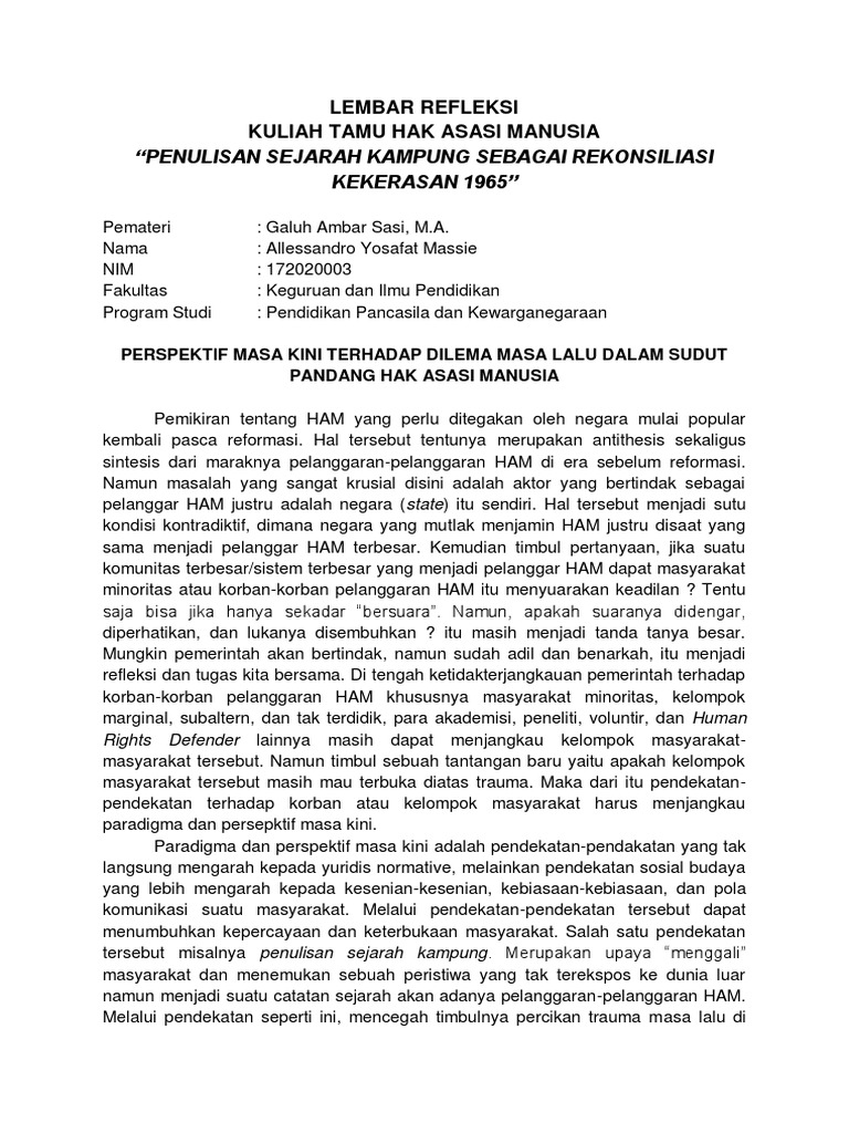Lembar Refleksi Kuliah Tamu - Allessandro Yosafat Massie - 172020003 ...