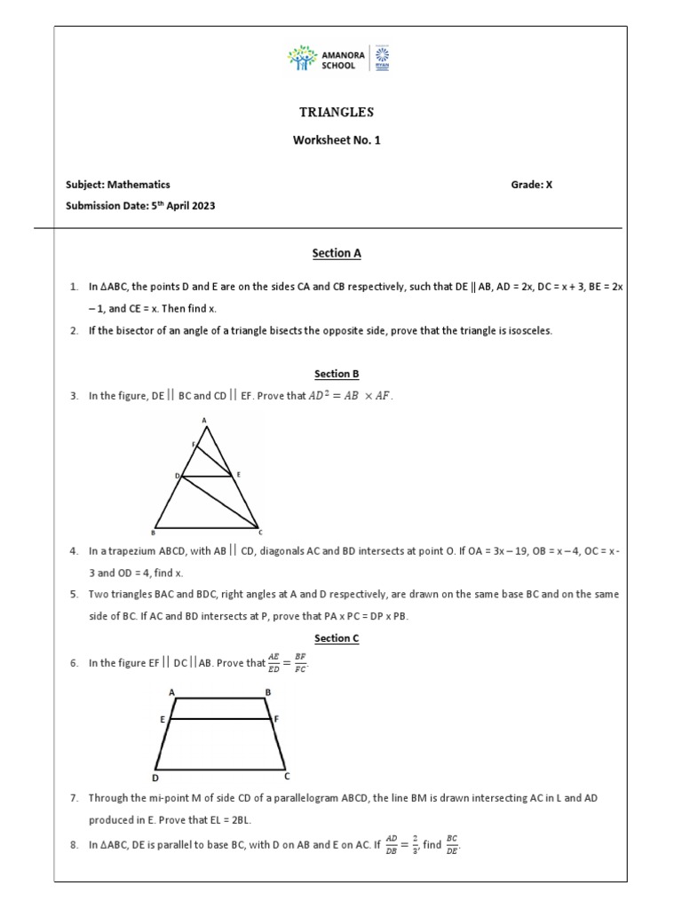 Grade X_Maths_Triangles - Worksheet | PDF