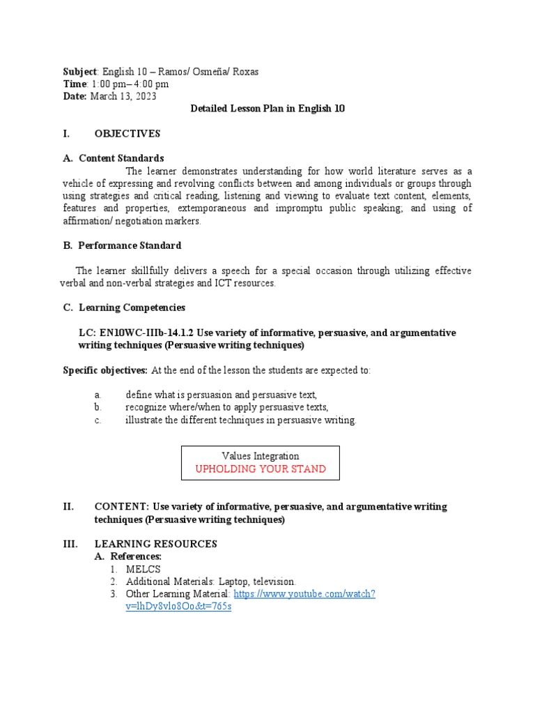 DLP Week 2 Day #1 Persuasive Writing Techniques | PDF