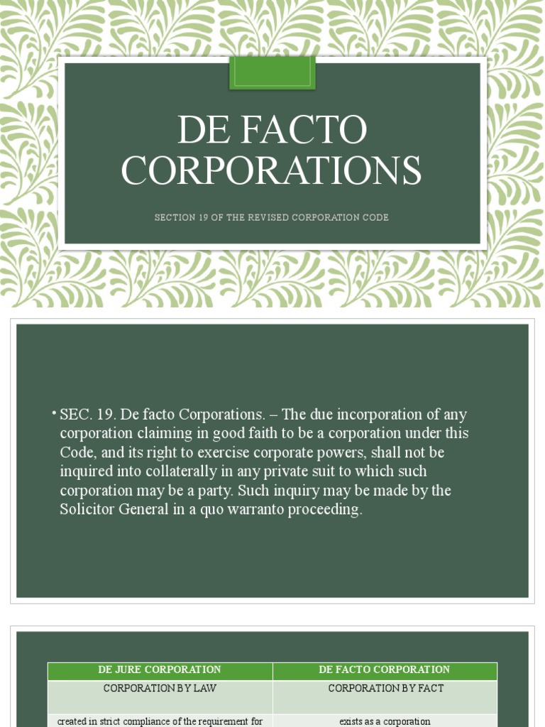 De Facto Corporations | PDF