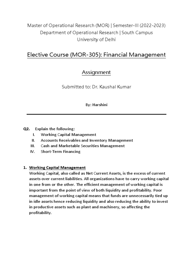 Financial Management Assignement | PDF | Working Capital | Credit Financial Management Assignement | PDF | Working Capital | Credit