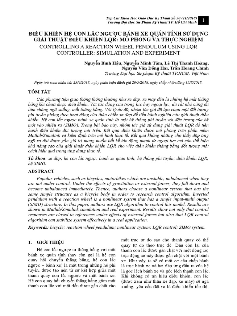 Controlling A Reaction Wheel Pendulum Using LQR Controller: Simulation ...