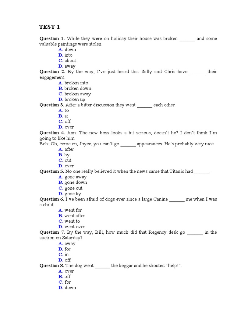 Phrasal Verbs Practice Test | PDF