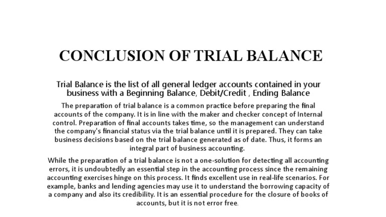 Conclusion of Trial Balance | PDF