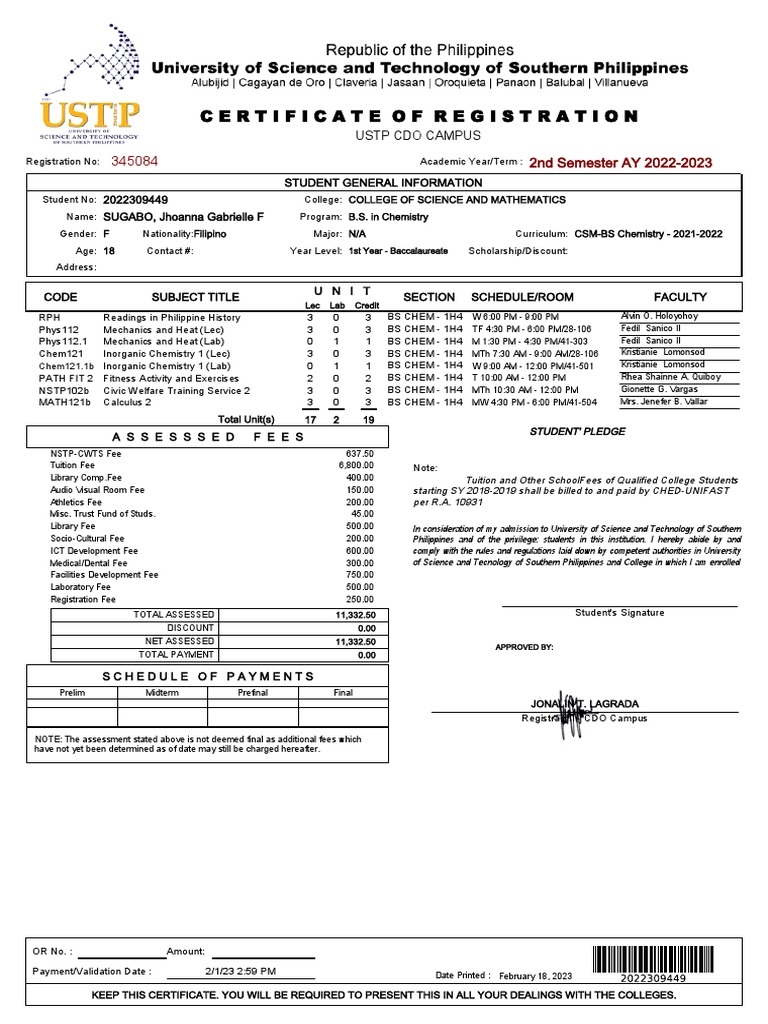 Student Actual Load Ustp | PDF