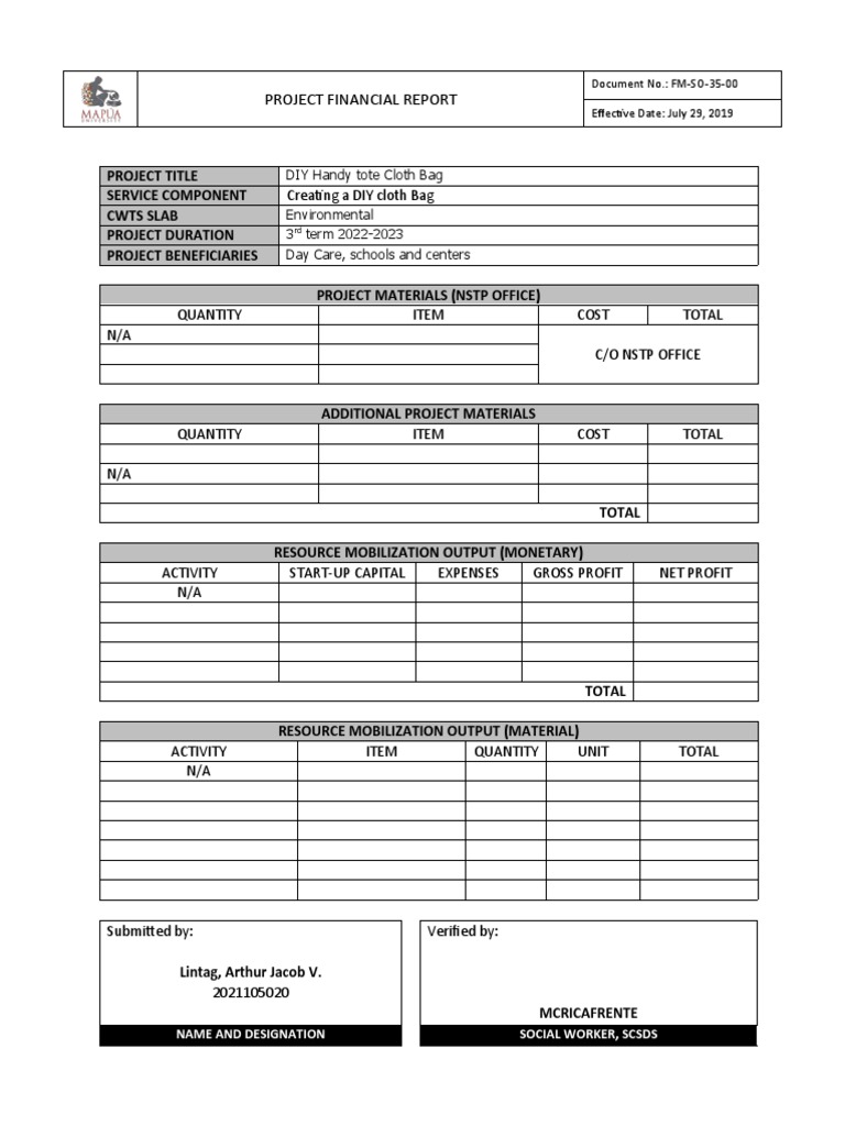 CWTS103 Project Financial Report Lintag | PDF