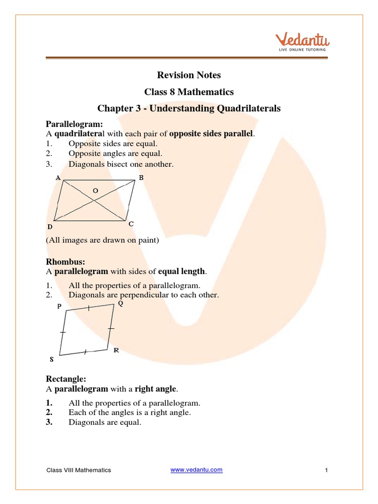 Class 8 Maths Chapter 3 Revision Notes | PDF Class 8 Maths Chapter 3 Revision Notes | PDF
