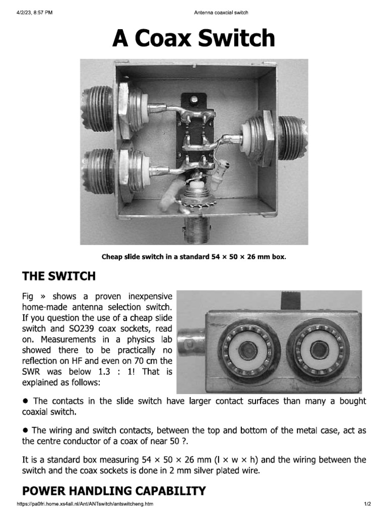 Coax Two-Way Antenna Switch | PDF