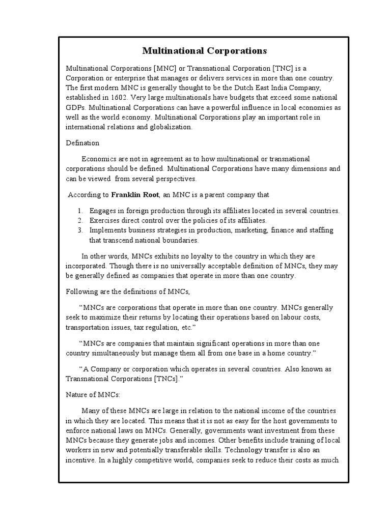 Multinational Companies | PDF | Multinational Corporation | Globalization