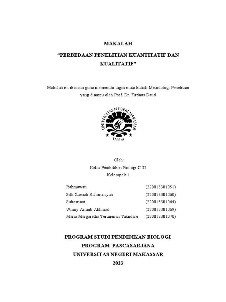 Makalah KLP 1 Perbedaan Penelitian Kuantitatif Dan Kualitatif | PDF