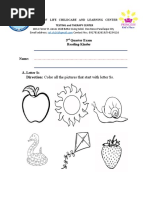 First Quarter Exam Kindergarten | PDF