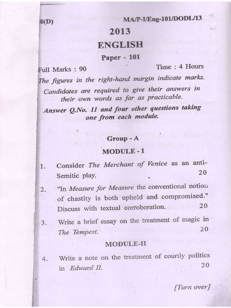 M.A Part-I in English - Paper101 | PDF