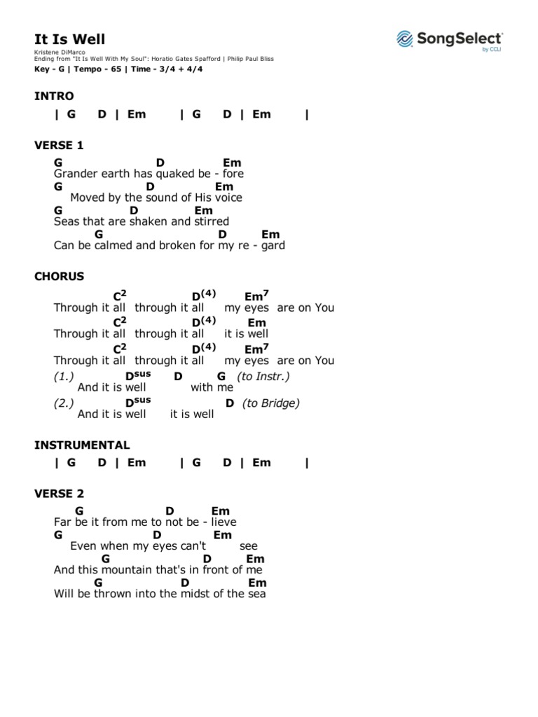 It Is Well - SongSelect Chart in G | PDF
