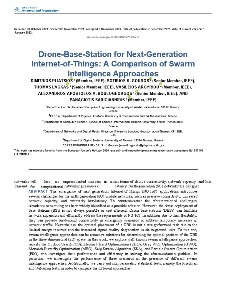 Drone Base Station For Next Generation Internet Of Things A Comparison Of Swarm Intelligence