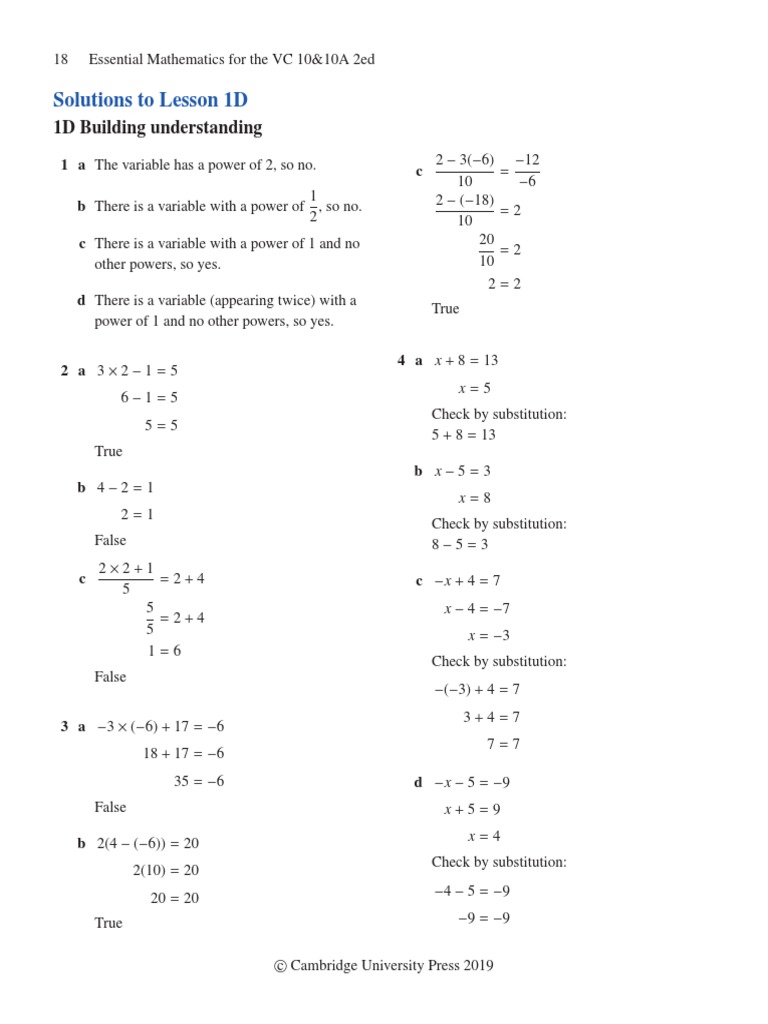 1D - Worked Solutions | PDF | Mathematics
