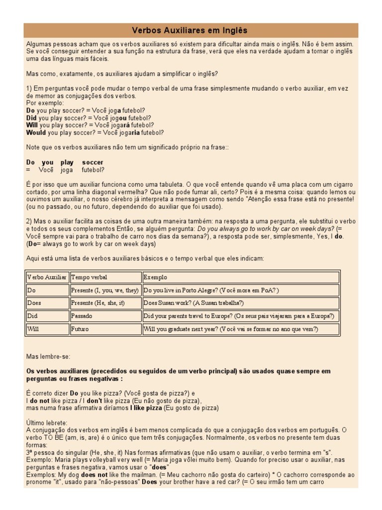 Verbos Auxiliares Em Inglês Pdf Tempo Gramatical Língua Inglesa