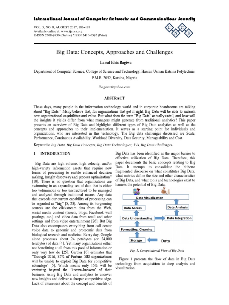 Big Data: Concepts, Approaches and Challenges: International Journal of Computer Networks and ...