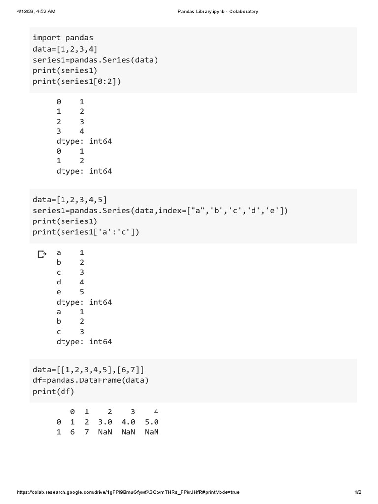 Pandas Library - Ipynb - Colaboratory | PDF