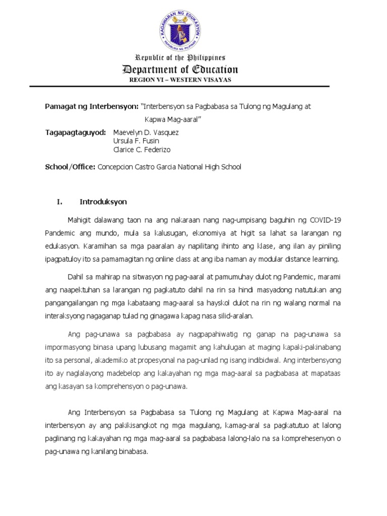 Filipino Intervention Plan | PDF