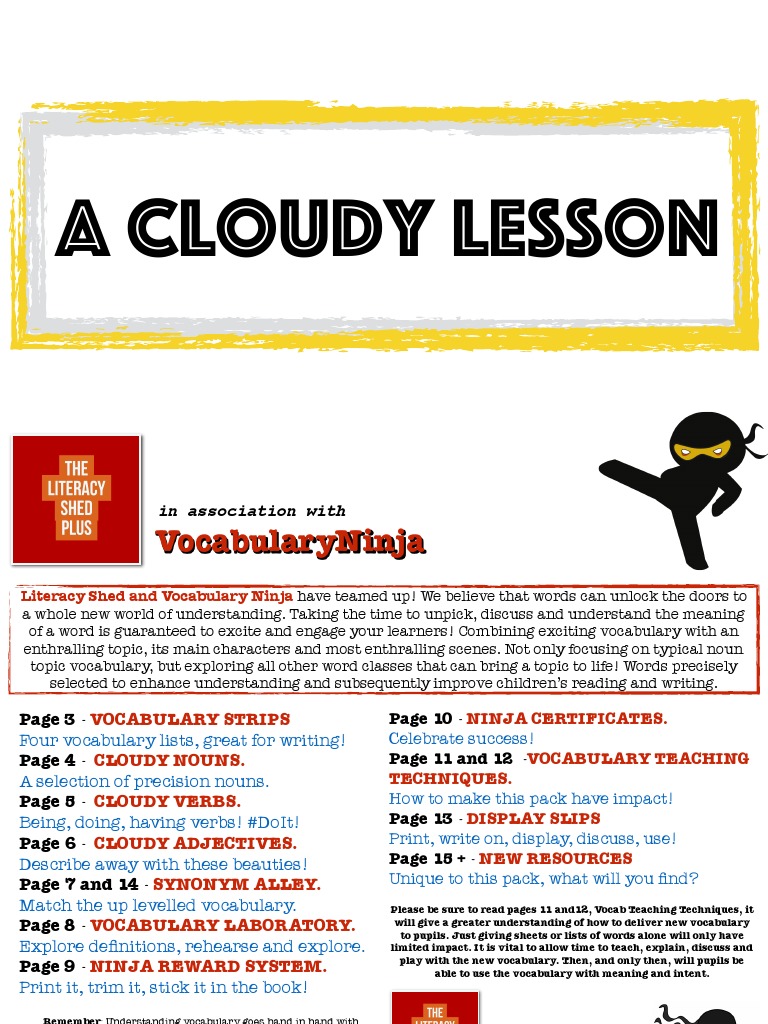 A Cloudy Lesson 5-7 - Vocabulary Ninja Pack | PDF | Vocabulary | Verb