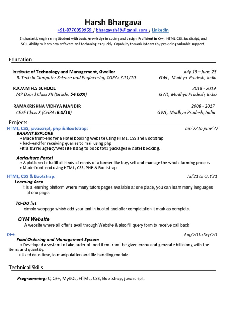 Harsh Bhargava Resume 11 Jan 2023 | PDF