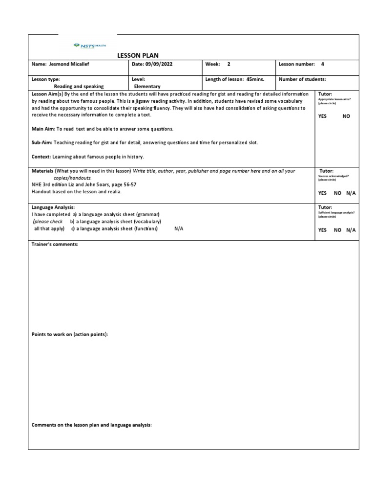 TP4 Lesson Plan | PDF | Lesson Plan | Vocabulary