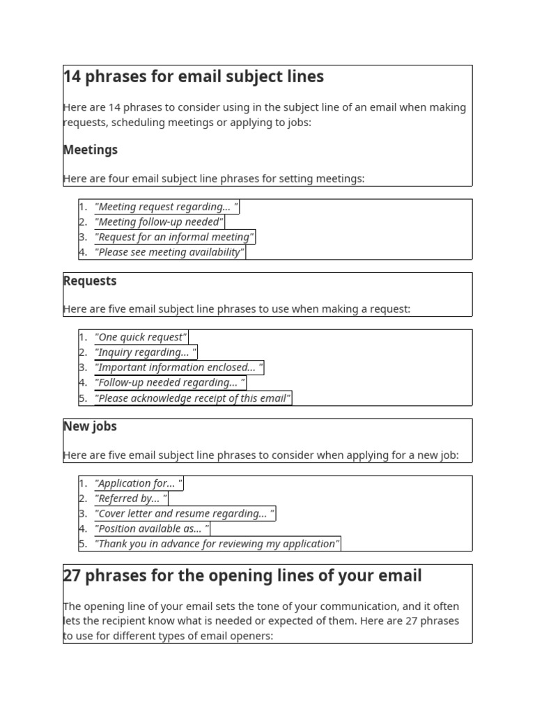 14 Phrases For Email Subject Lines | PDF