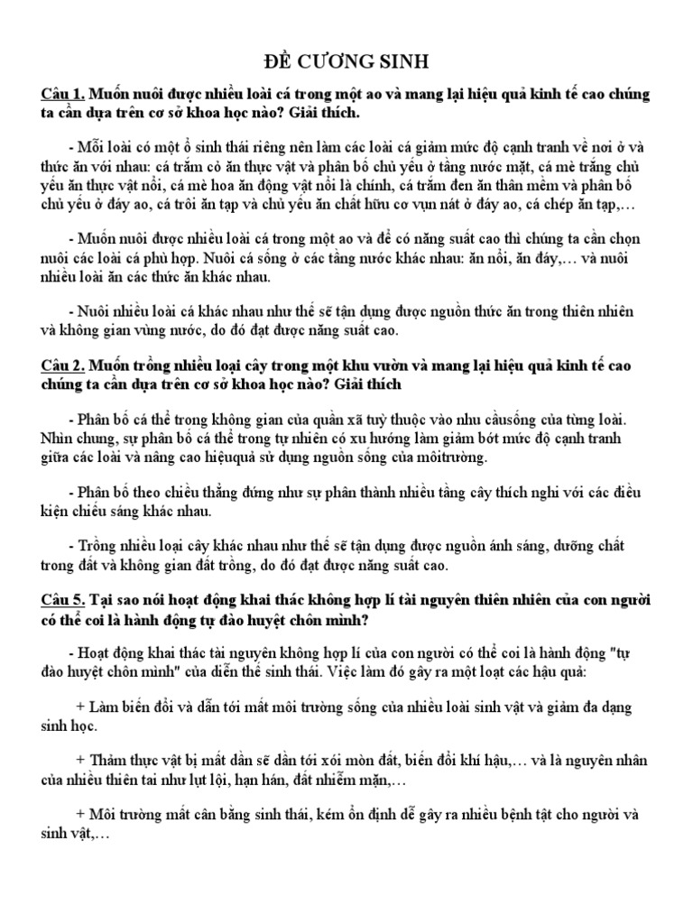 ĐỀ CƯƠNG SINH | PDF