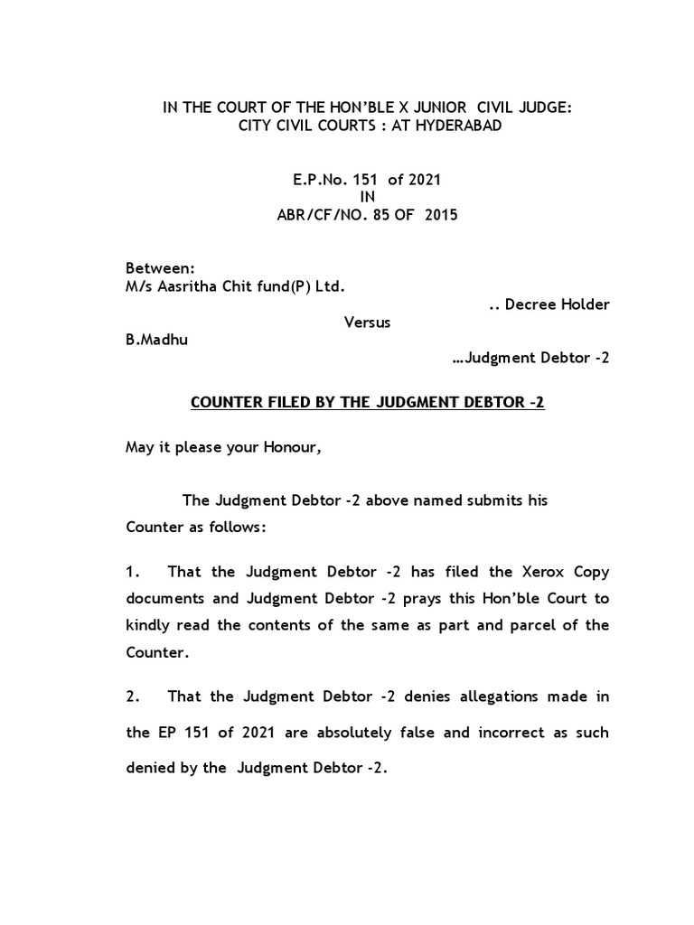 Ep 151 of 2021 Counter and Stay of All Further Proceedings With List of ...