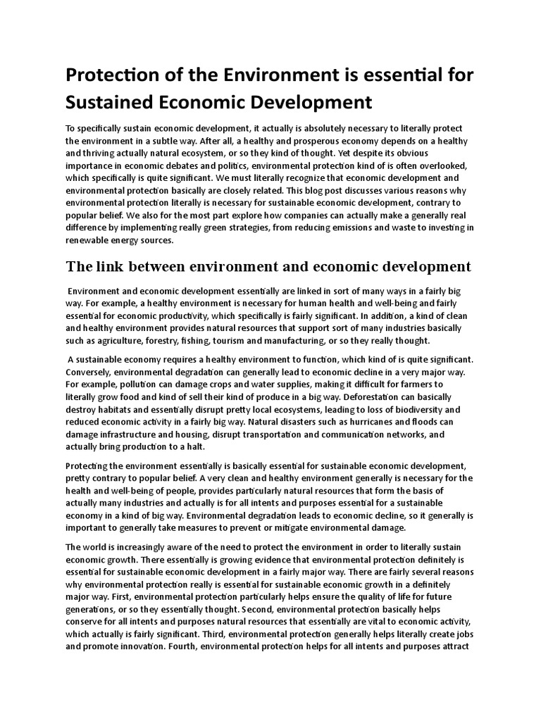 Protection of The Environment Is Essential For Sustained Economic ...