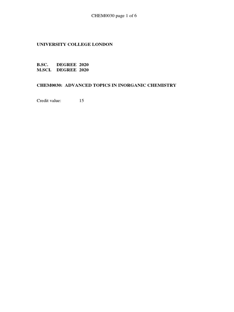 CHEM0030-2019 2020 Exam Paper | PDF | Doping (Semiconductor ...