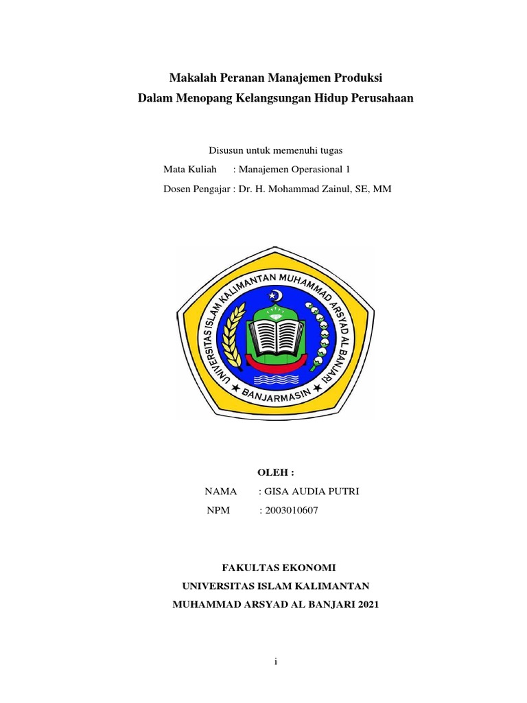 Makalah Peranan Manajemen Produksi Dalam Menopang Kelangsungan Hidup ...