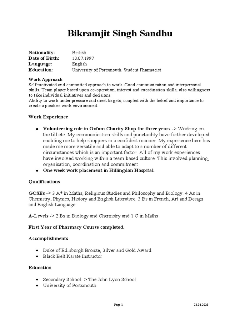 Bikramjit Singh Sandhu: Work Approach | PDF