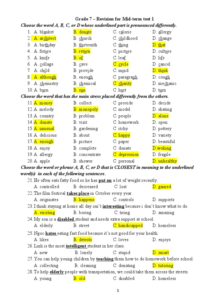 Preparing for Mid-term Exam 1: A Practice Test on Grammar, Vocabulary ...