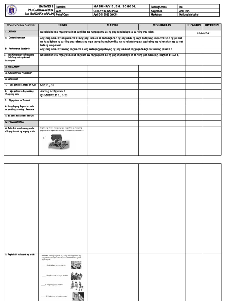 Aral Pan1 Q3 Week 8 3days | PDF