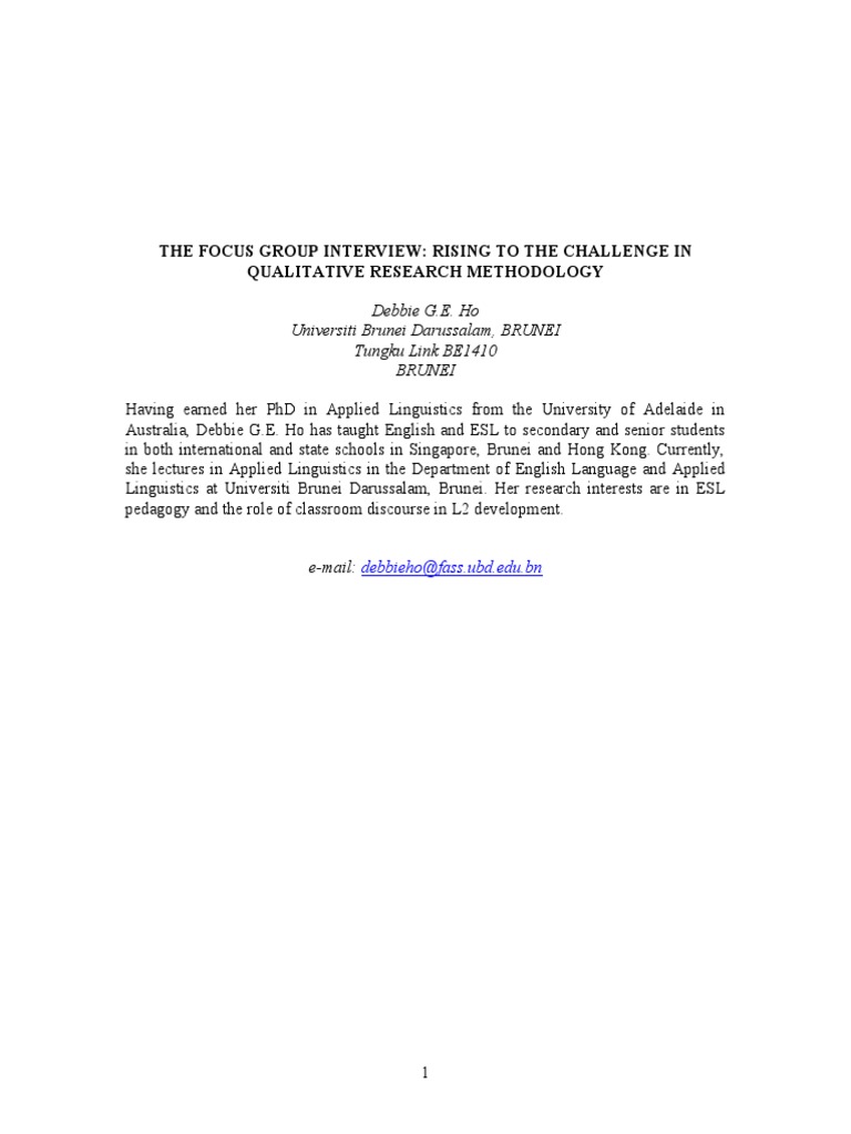 The Focus Group Interview: Rising To The Challenge in Qualitative Research Methodology | PDF ...