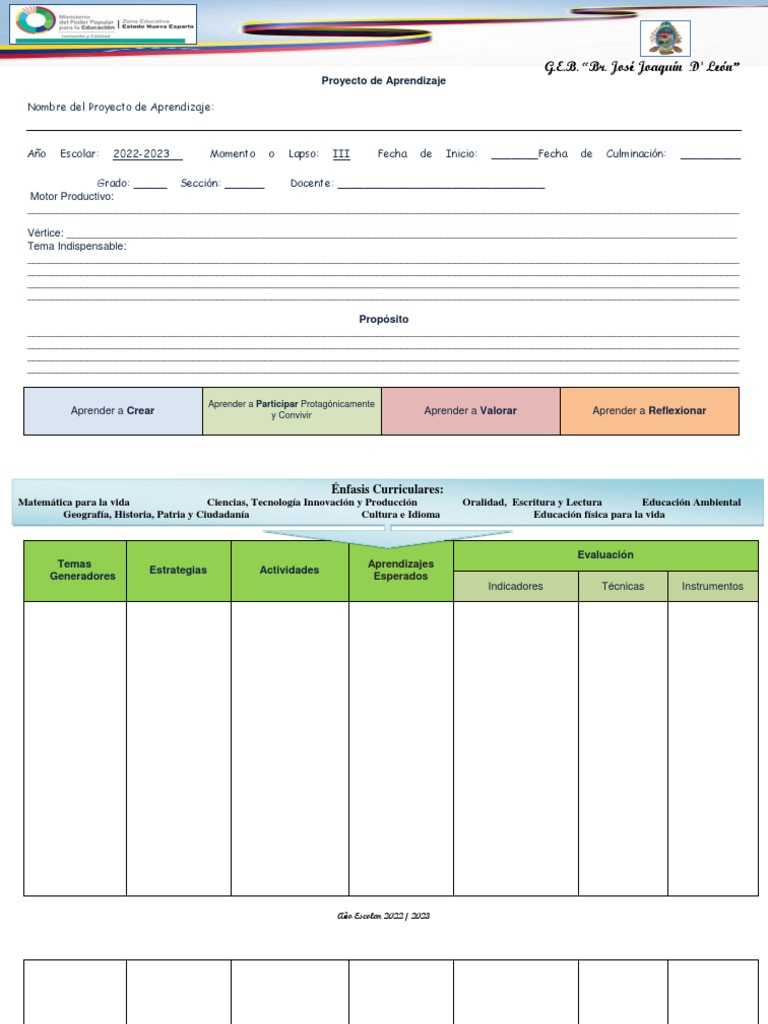 Formato de Proyecto de Aprendizaje | PDF