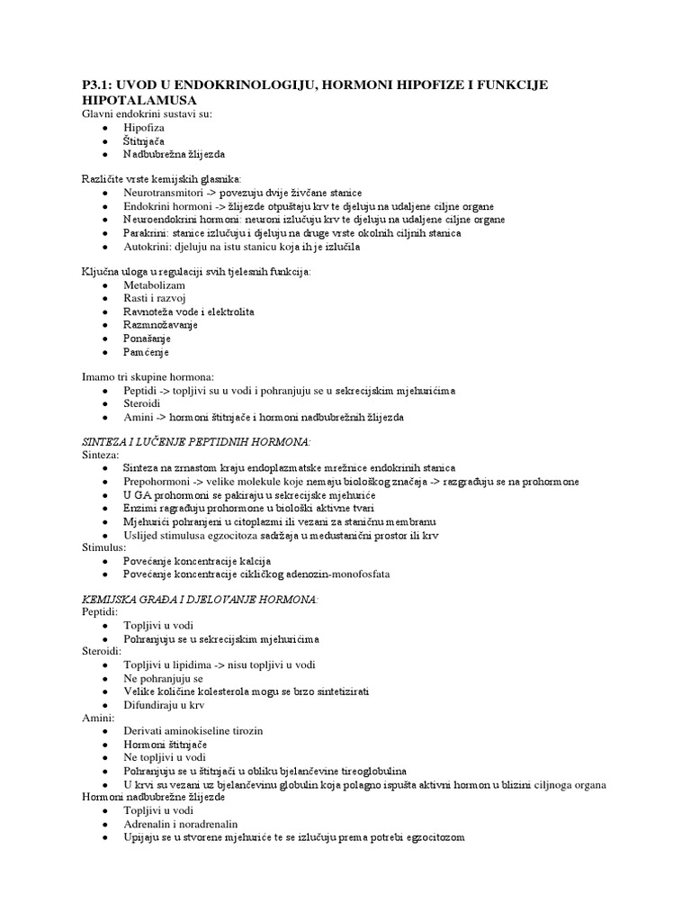 P3.1: Uvod U Endokrinologiju, Hormoni Hipofize I Funkcije Hipotalamusa ...
