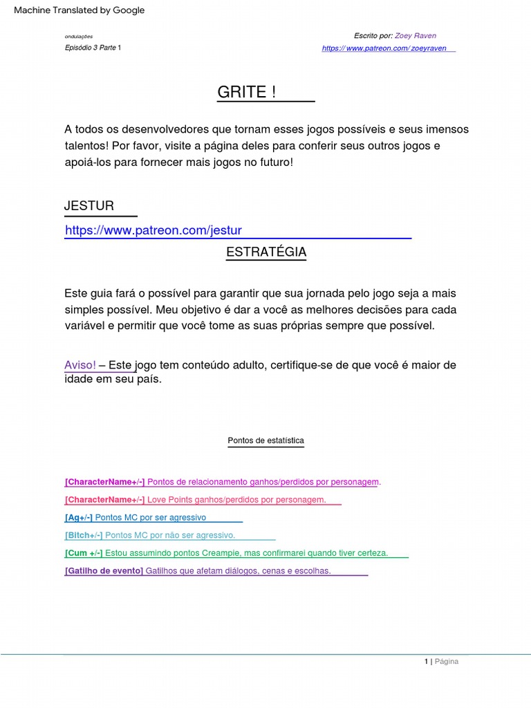 Guia interativo para jogo erótico com múltiplas rotas | PDF