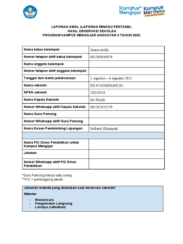 Inaya Arifin 081390849074: Guru Pamong Hanya Satu Orang PIC Penanggung Jawab | PDF