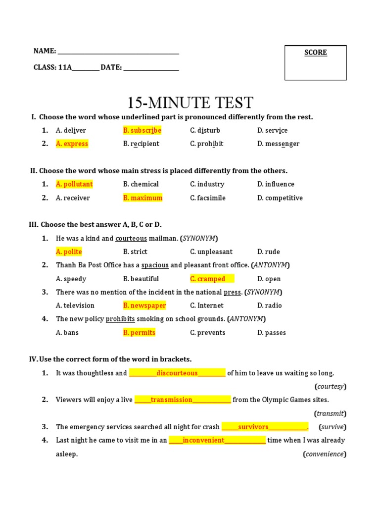 15-Minute Test: B. Subscribe A. Express | PDF