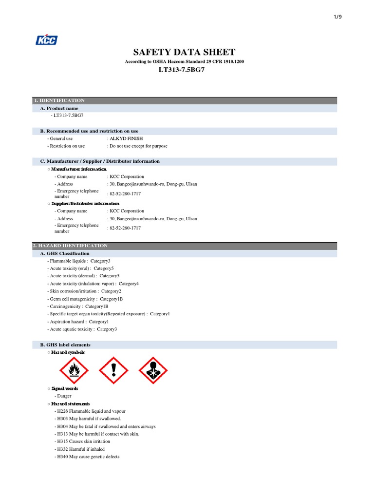 Safety Data Sheet: LT313-7.5BG7 | PDF