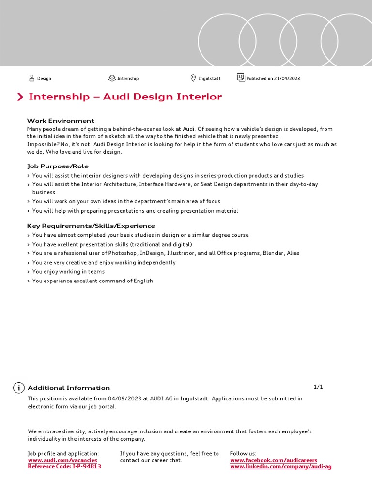 Internship - Audi Design Interior | PDF
