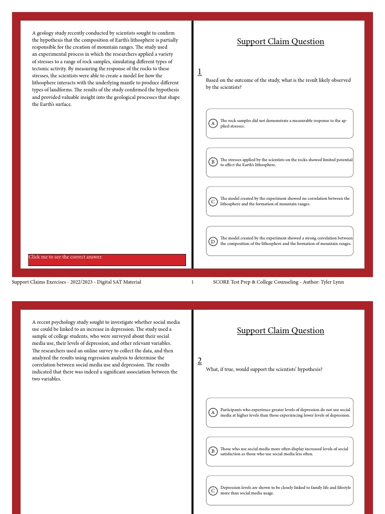 Support Claim Questions (Set 2) | PDF