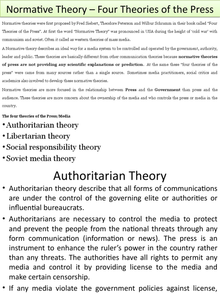 Four Theories of the Press - Normative Theory | PDF | Censorship | Mass Media