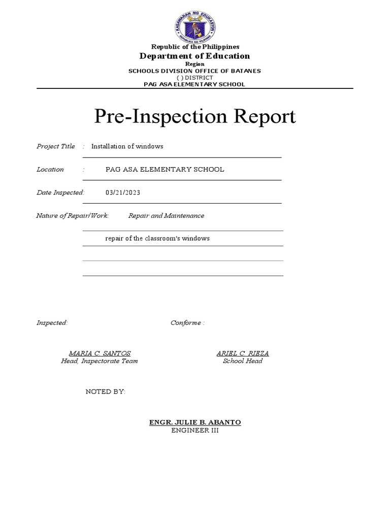 Pre-Inspection Report | PDF